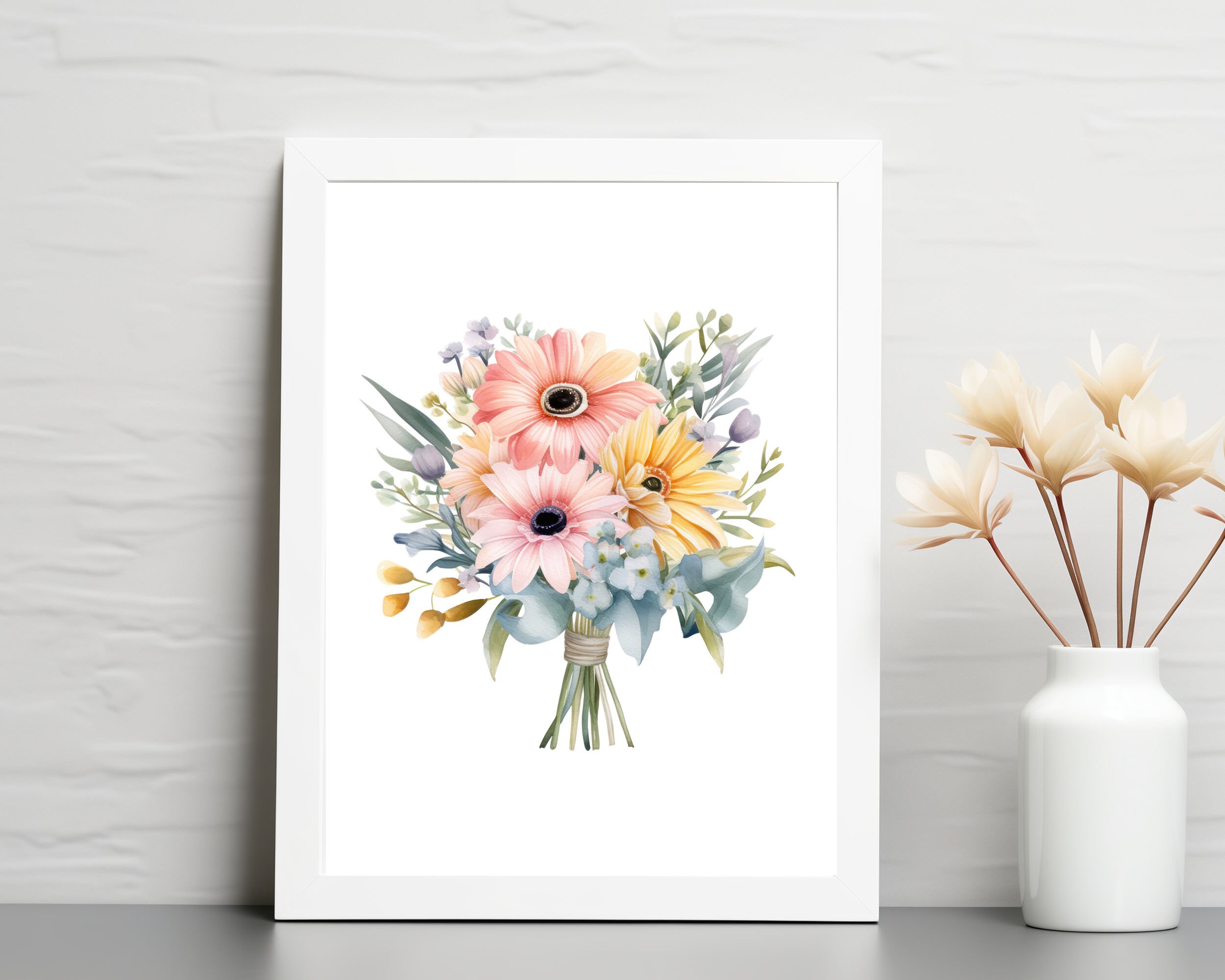 Pastel Daisy Watercolor Clipart, Daisy PNG Bundle, Daisy Bouquet Wreath ...