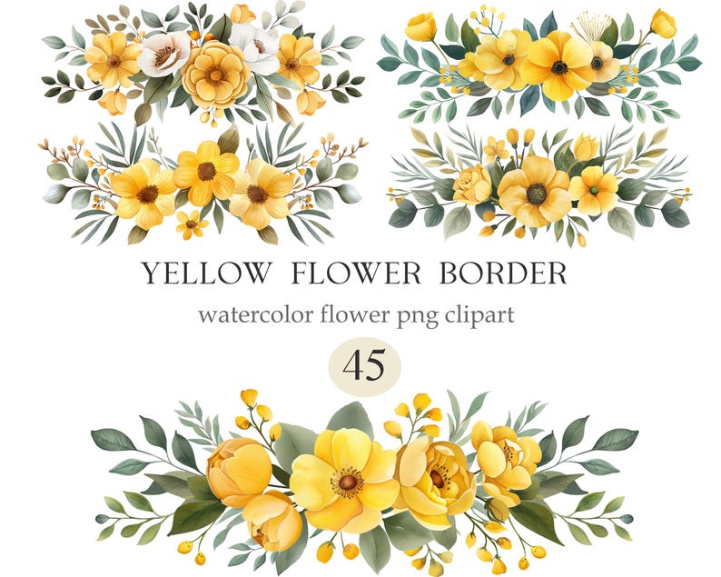 Yellow Flower Border PNG, Watercolor Floral Border Clipart, Spring ...