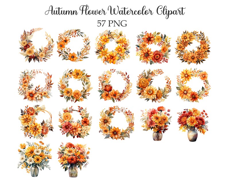 Autumn Flower PNG, Watercolor Fall Flower Clipart Bundle, Floral ...