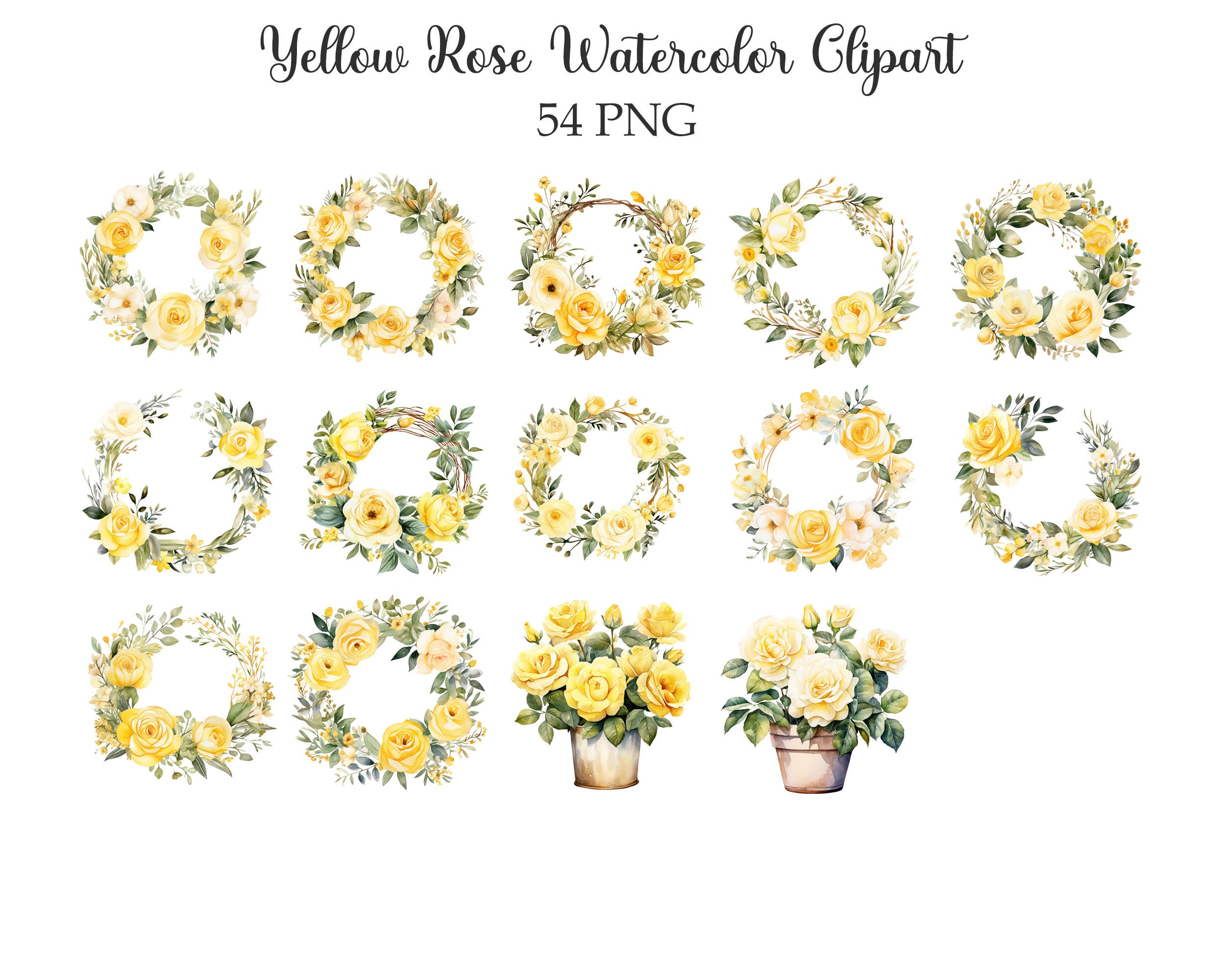 Yellow Rose PNG Clipart, Watercolor Yellow Rose Clipart Bundle, Yellow ...
