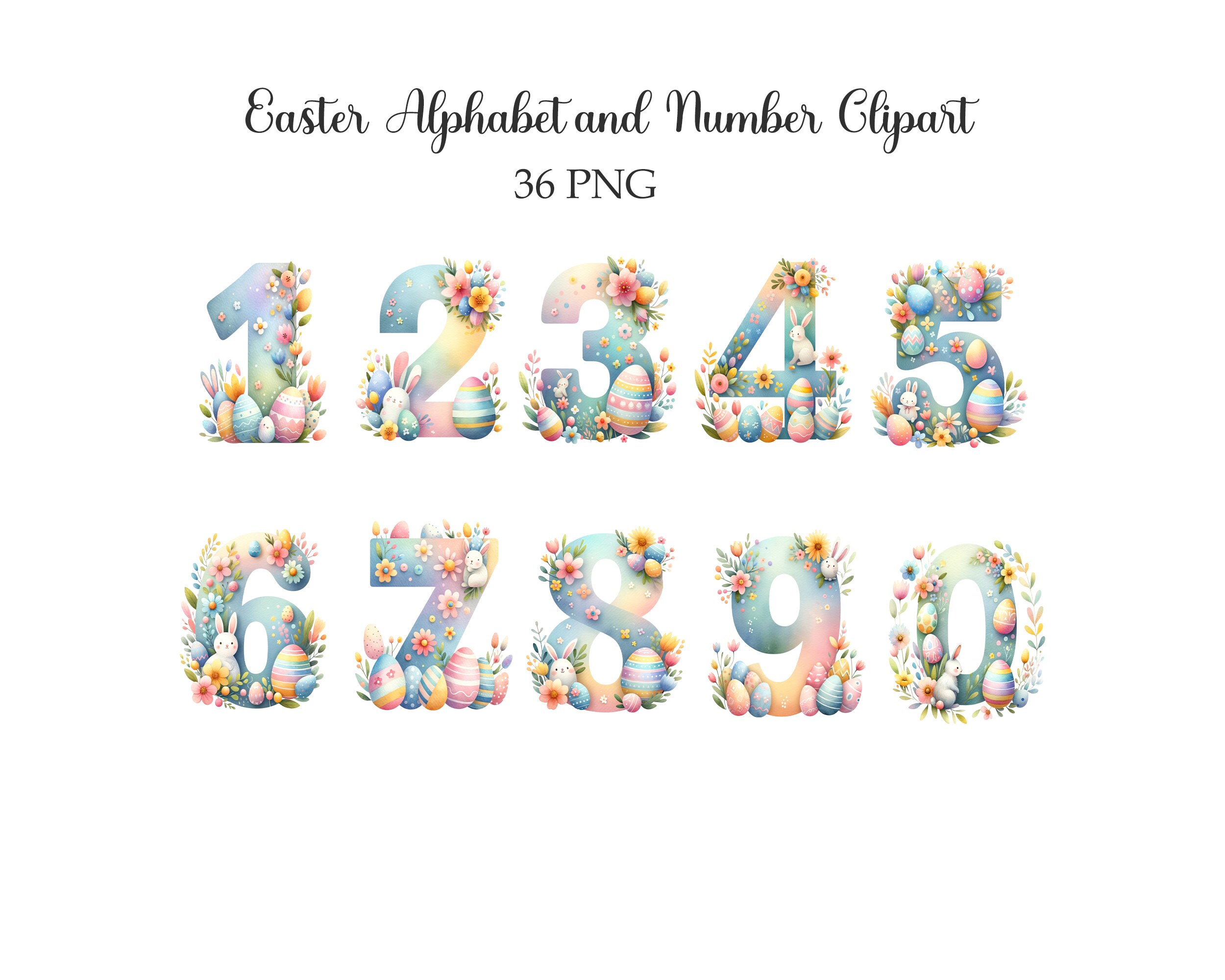 Easter Alphabet Clipart, Watercolor Easter PNG, Cute Easter Letters ...