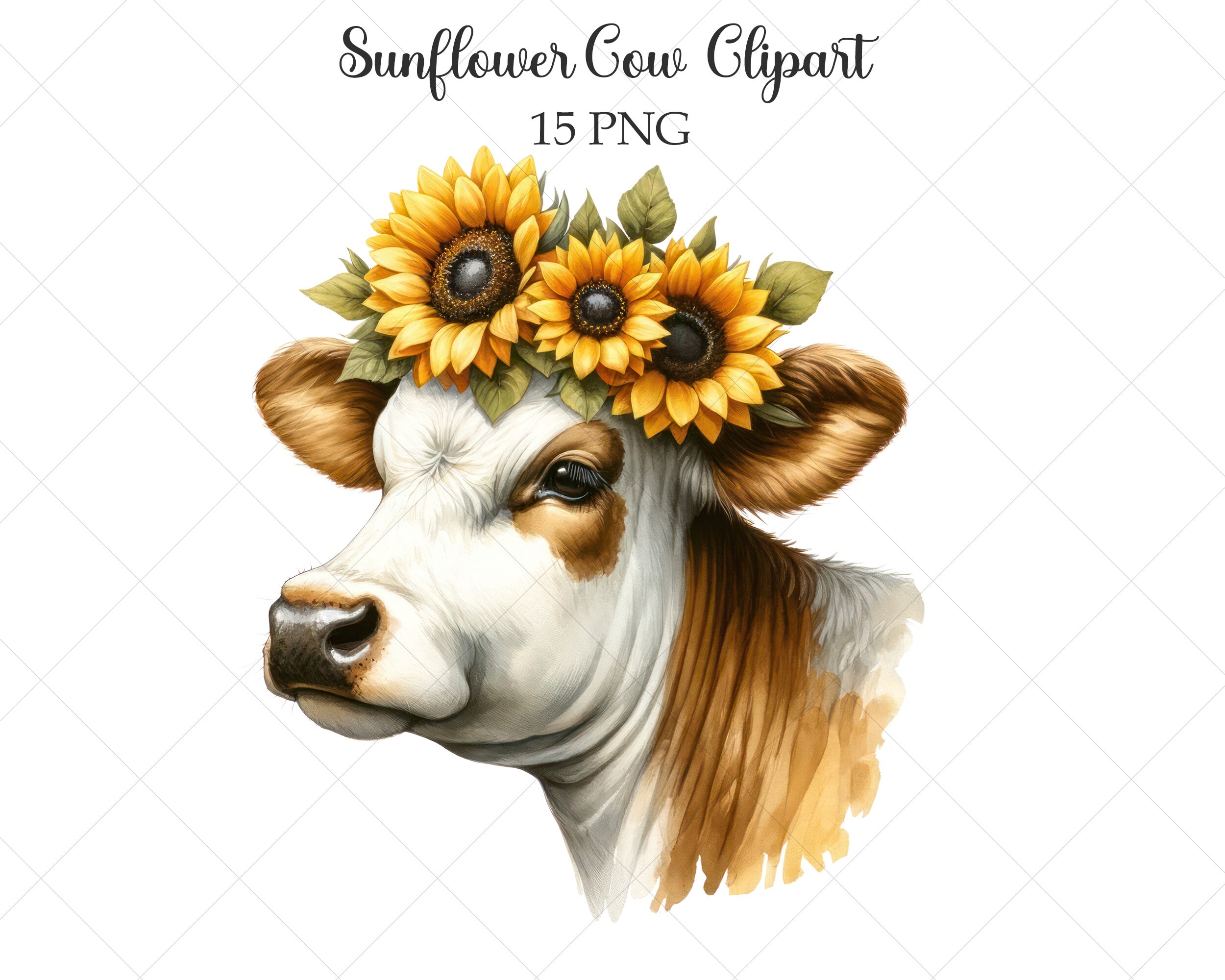 Sunflower Cow PNG, Watercolor Cow Clipart Bundle, Cow Sublimation ...