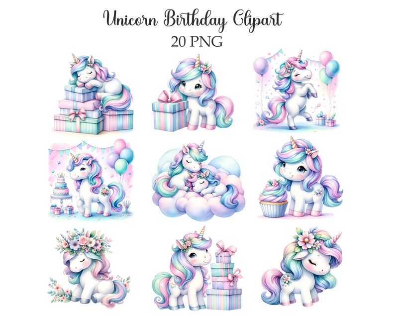 Unicorn Clipart, Watercolor Unicorn PNG, Cute Unicorn, Baby Unicorn ...