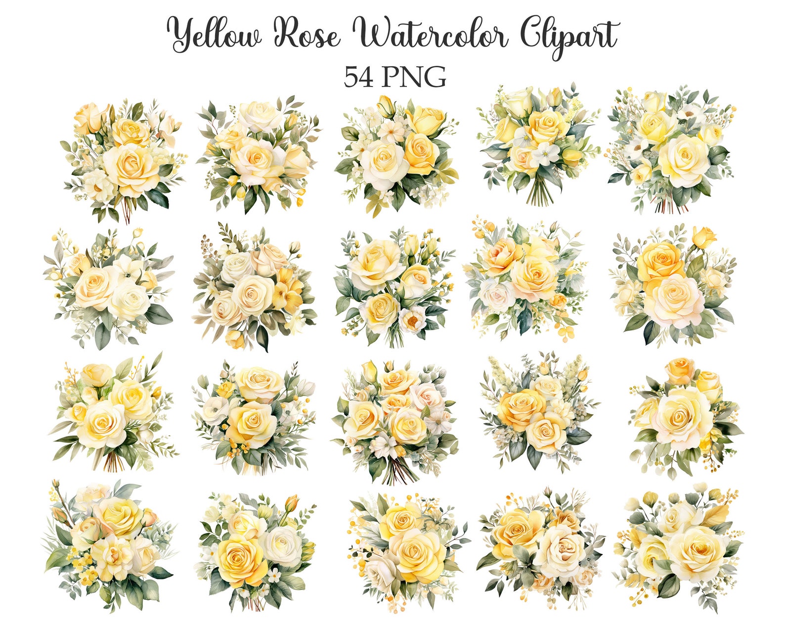 Yellow Rose PNG Clipart, Watercolor Yellow Rose Clipart Bundle, Yellow ...