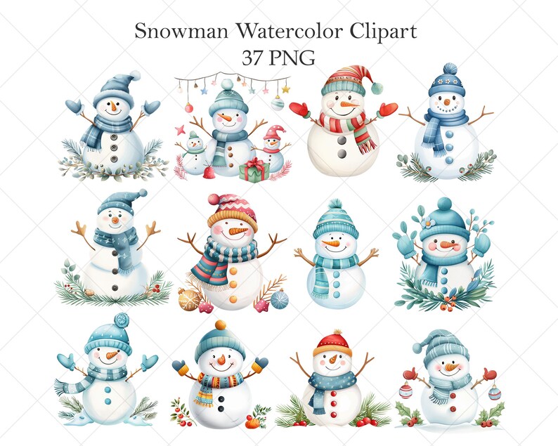 Snowman PNG, Watercolor Snowman Clipart, Winter, Digital Download - Etsy