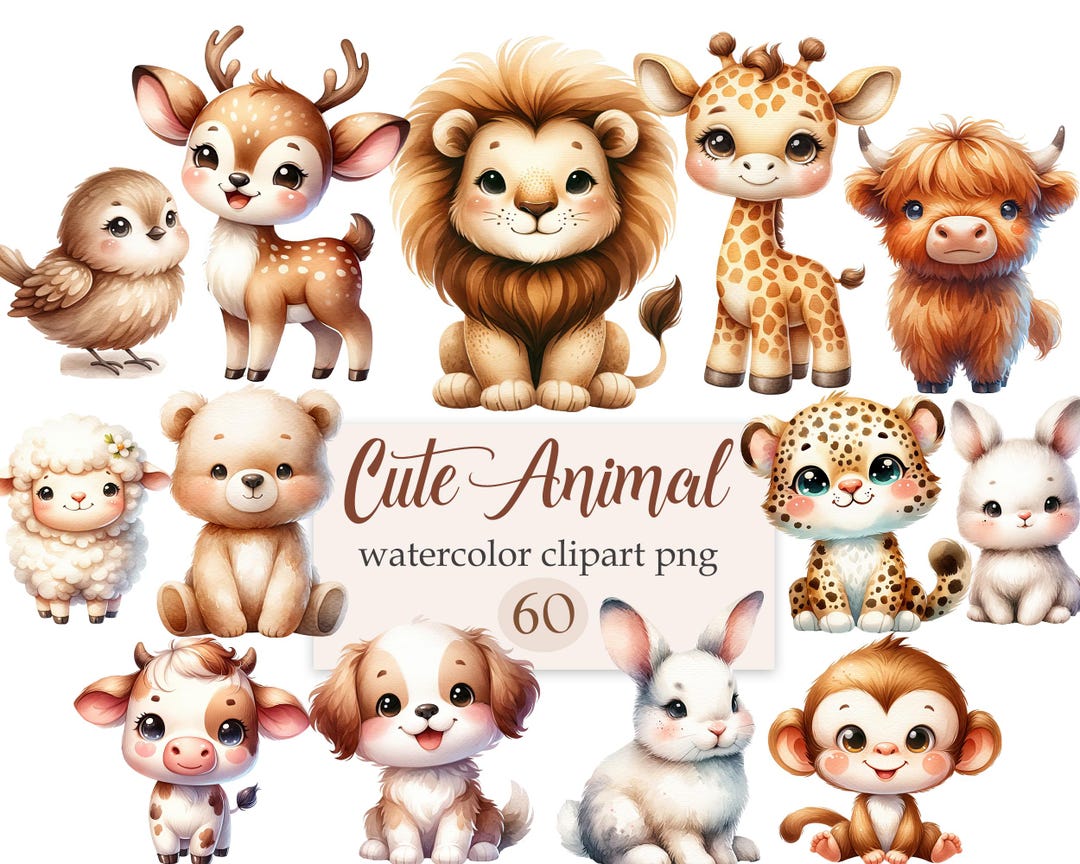 Cute Animal Clipart, Watercolor Animal PNG, Cat, Dog, Sublimation ...