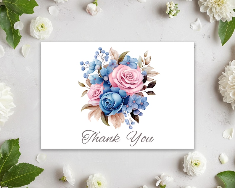 Pink and Blue Flower PNG, Watercolor Floral Clipart, Digital Download ...