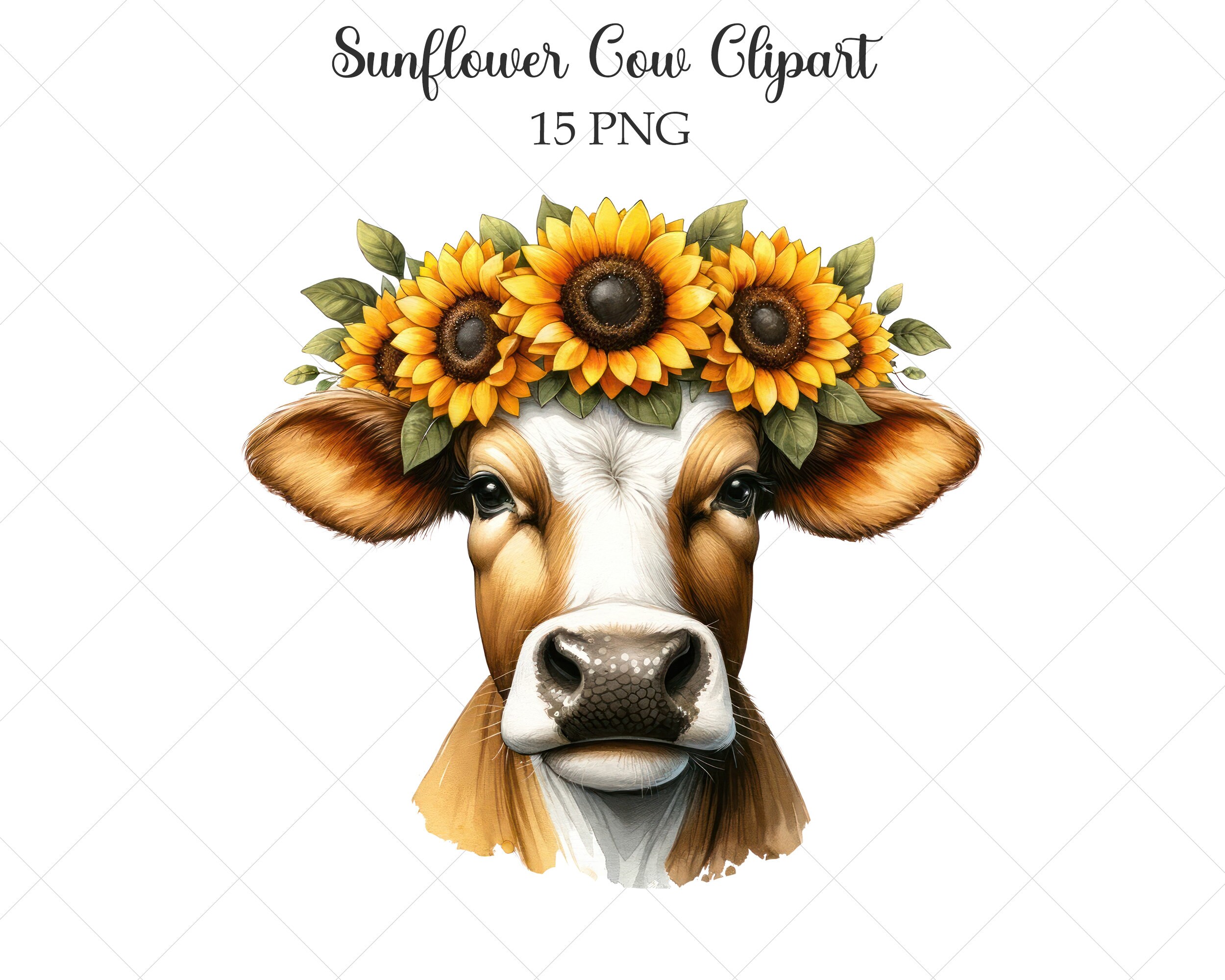 Sunflower Cow PNG, Watercolor Cow Clipart Bundle, Cow Sublimation ...