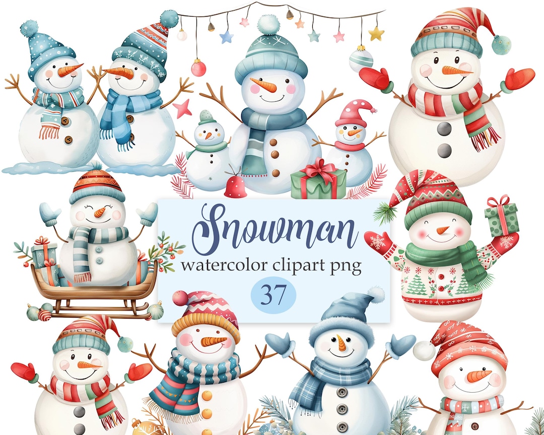 Snowman PNG, Watercolor Snowman Clipart, Winter, Digital Download - Etsy