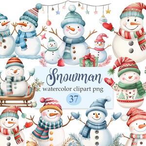 Snowman PNG, Watercolor Snowman Clipart, Winter, Digital Download - Etsy