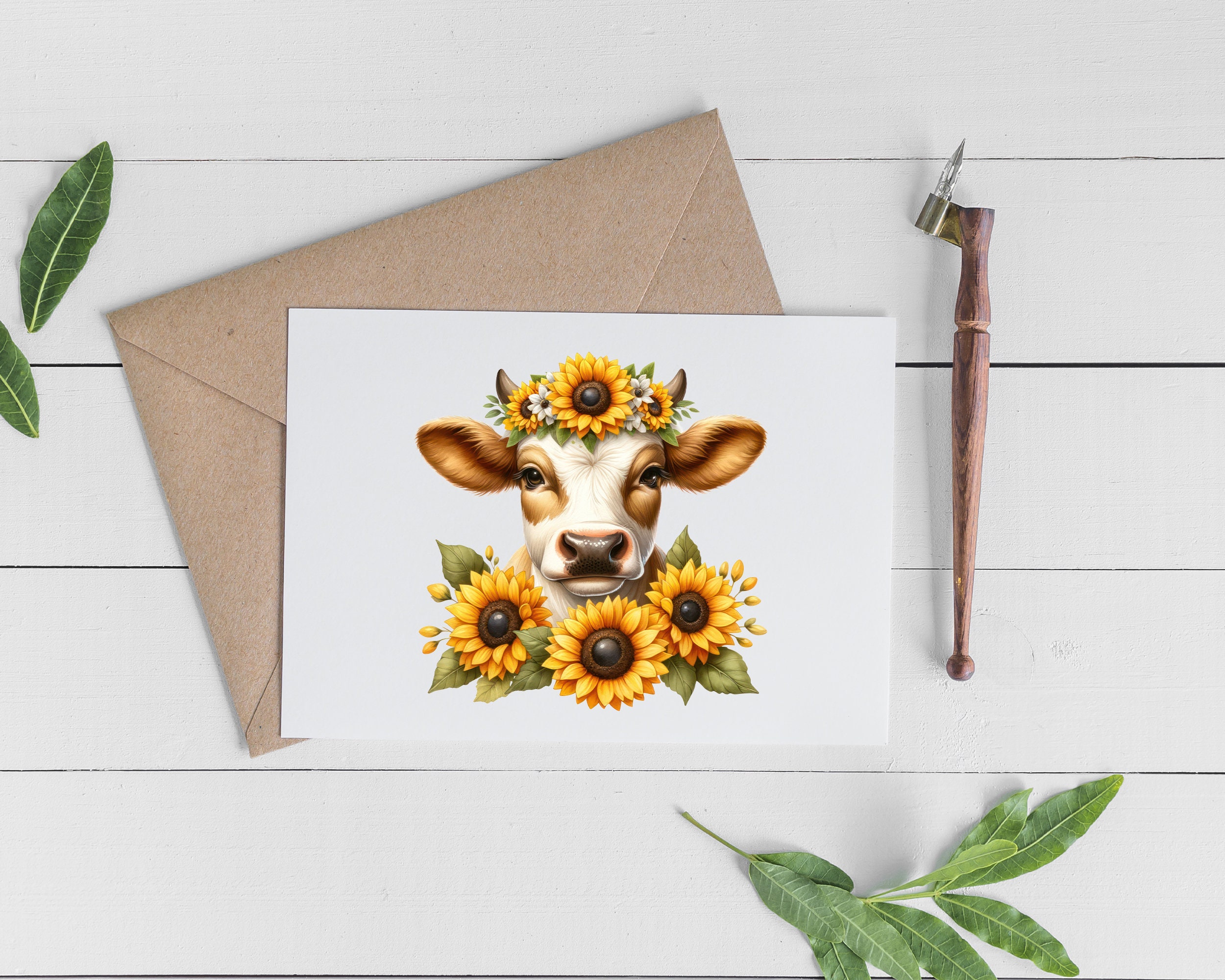 Sunflower Cow PNG, Watercolor Cow Clipart Bundle, Cow Sublimation ...
