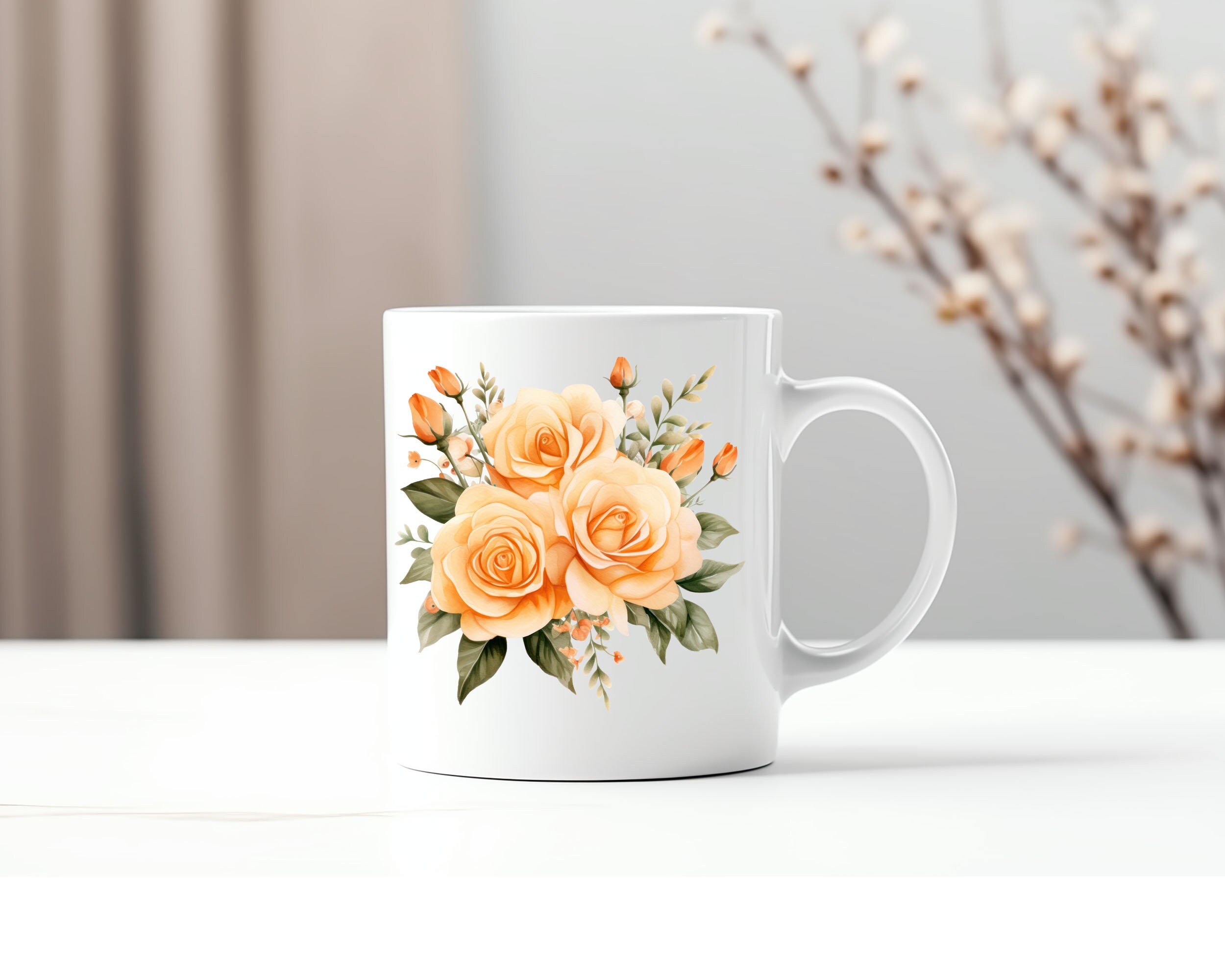 Orange Rose PNG Clipart, Watercolor Orange Rose Clipart Bundle, Rose ...