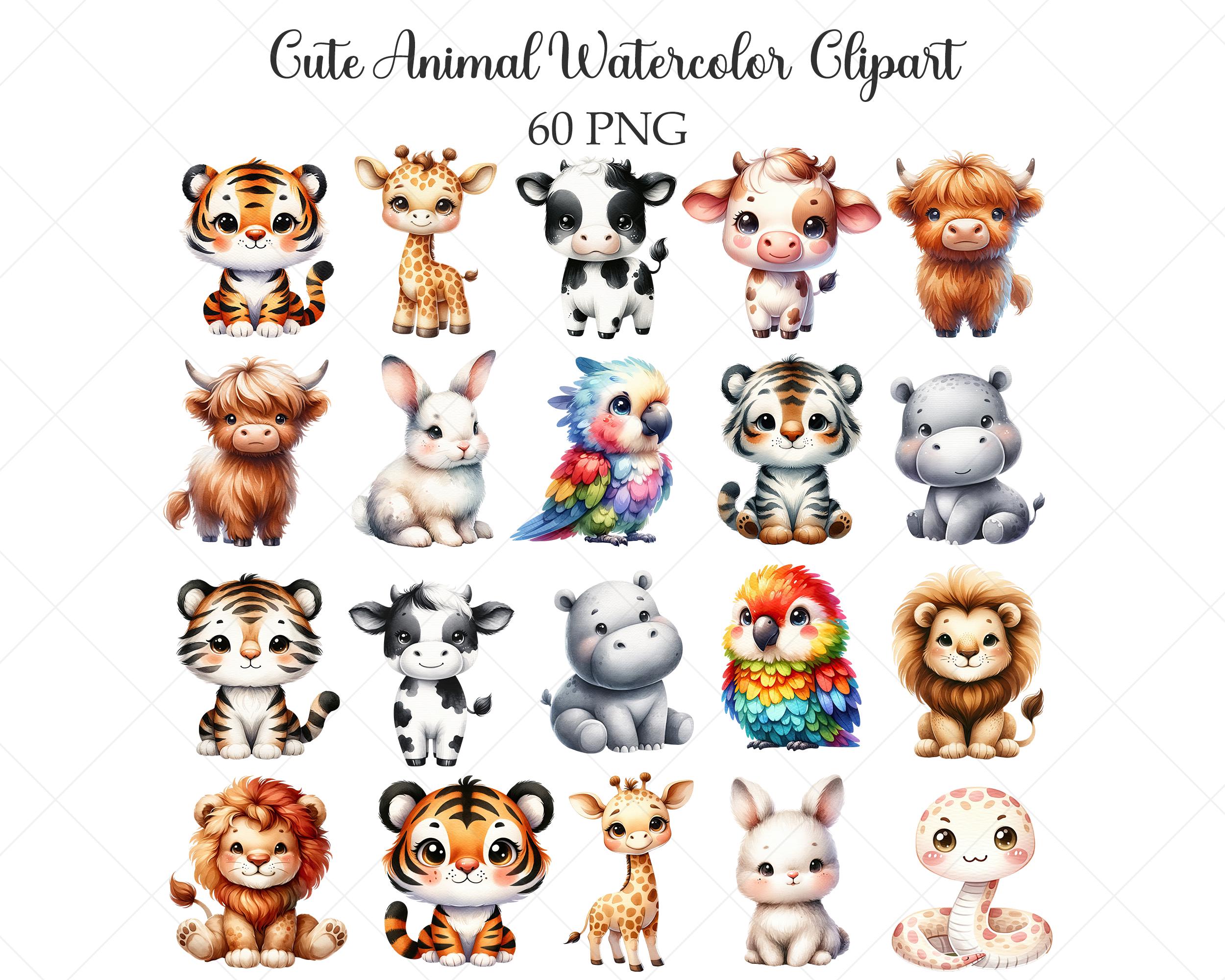Cute Animal Clipart, Watercolor Animal PNG, Cat, Dog, Sublimation ...