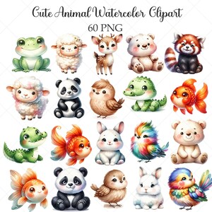 Cute Animal Clipart, Watercolor Animal PNG, Cat, Dog, Sublimation ...