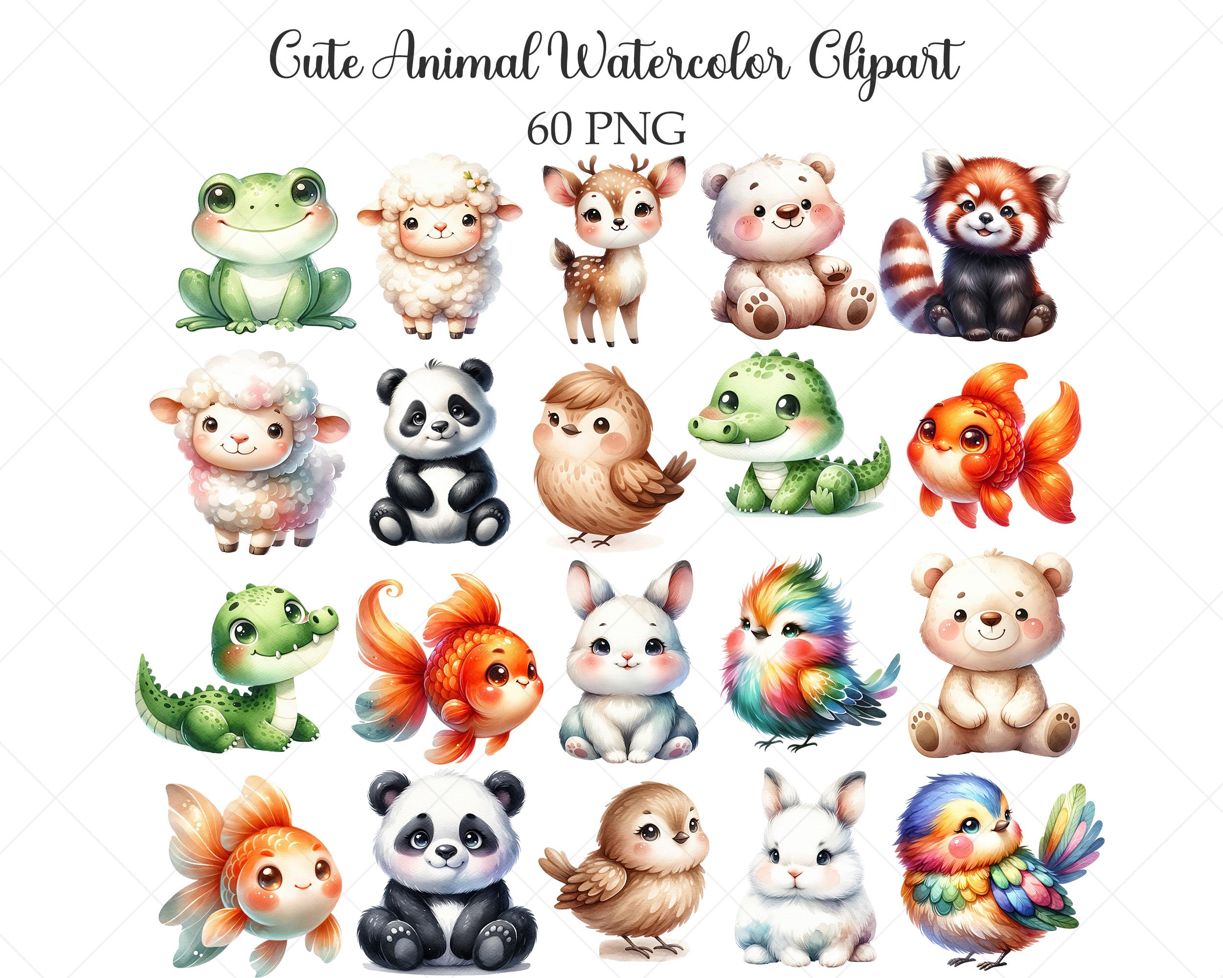 Cute Animal Clipart, Watercolor Animal PNG, Cat, Dog, Sublimation ...