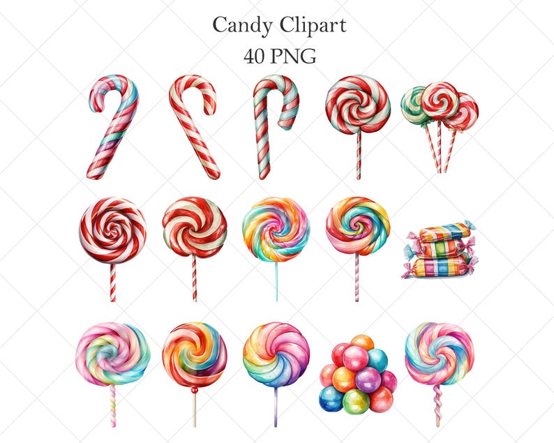 Candy Clipart, Watercolor Candy PNG, Digital Download - Etsy