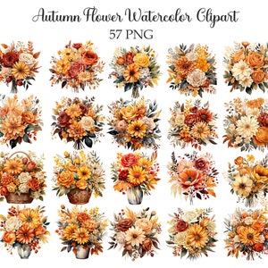Autumn Flower PNG, Watercolor Fall Flower Clipart Bundle, Floral ...