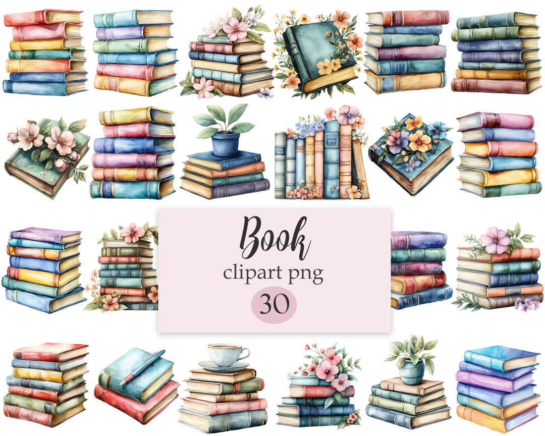 Book Clipart, Watercolor Book PNG, Digital Download - Etsy