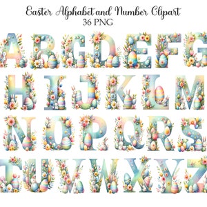 Easter Alphabet Clipart, Watercolor Easter PNG, Cute Easter Letters ...