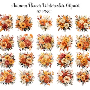 Autumn Flower PNG, Watercolor Fall Flower Clipart Bundle, Floral ...