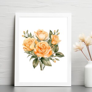 Orange Rose PNG Clipart, Watercolor Orange Rose Clipart Bundle, Rose ...