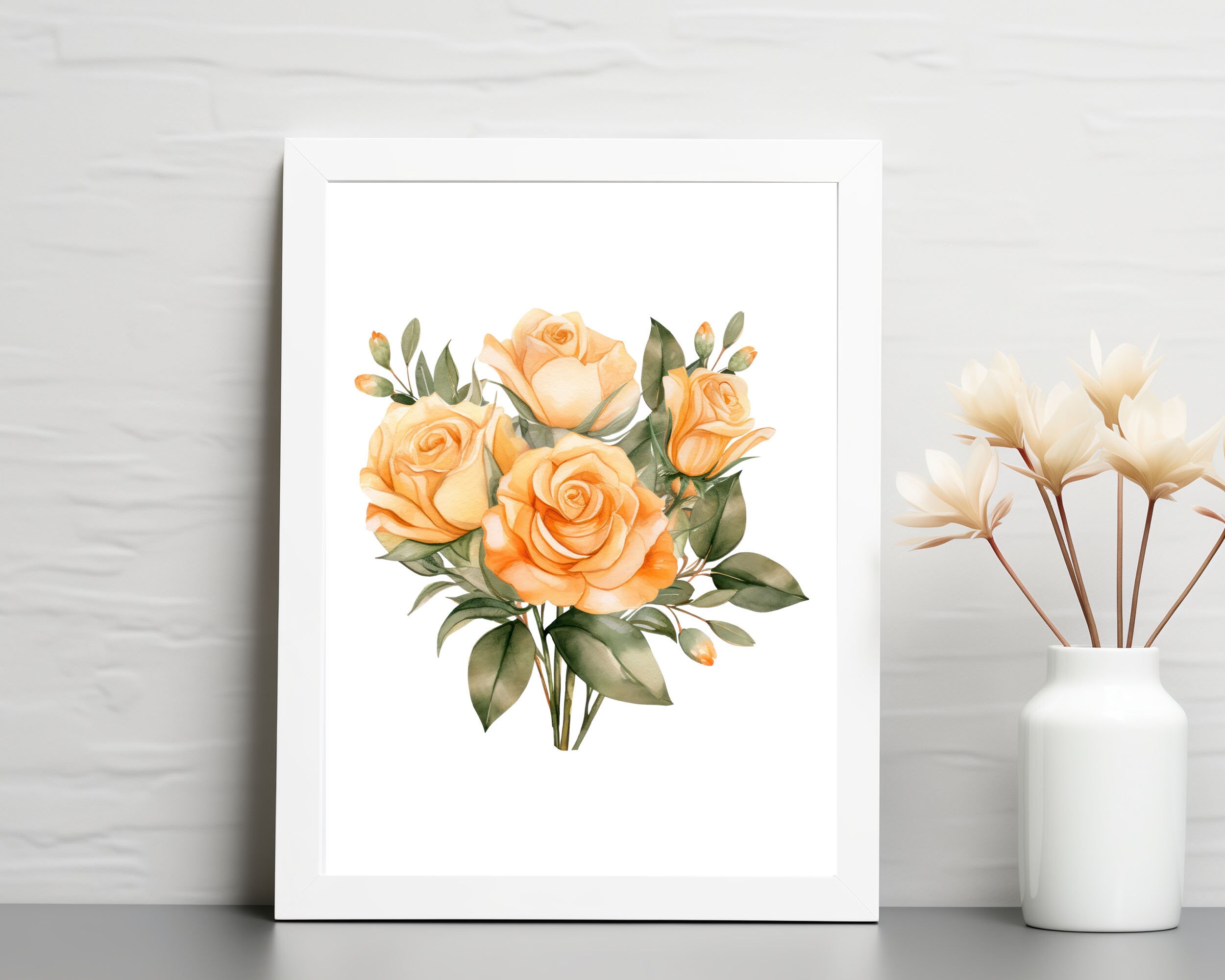 Orange Rose PNG Clipart, Watercolor Orange Rose Clipart Bundle, Rose ...