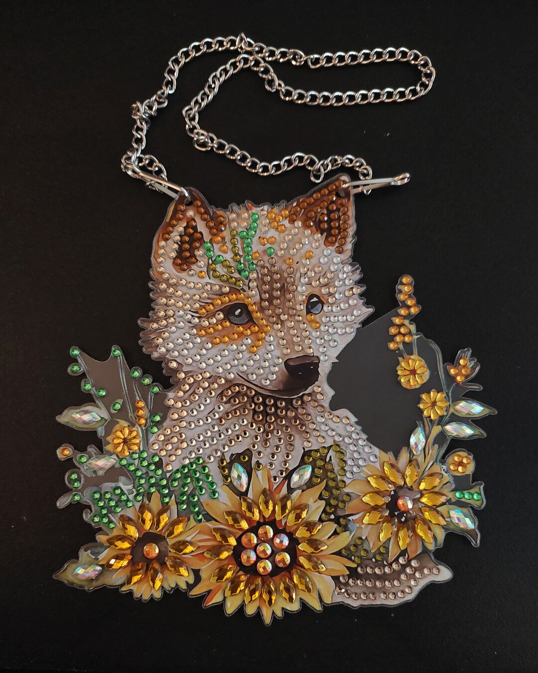 Hanging Wolf Cub in Sunflowers Decoration Finished 5D Diamond Art - Etsy