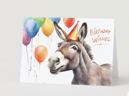 Printable Donkey Birthday Card, Watercolor, Farm, Funny, Greeting Card ...