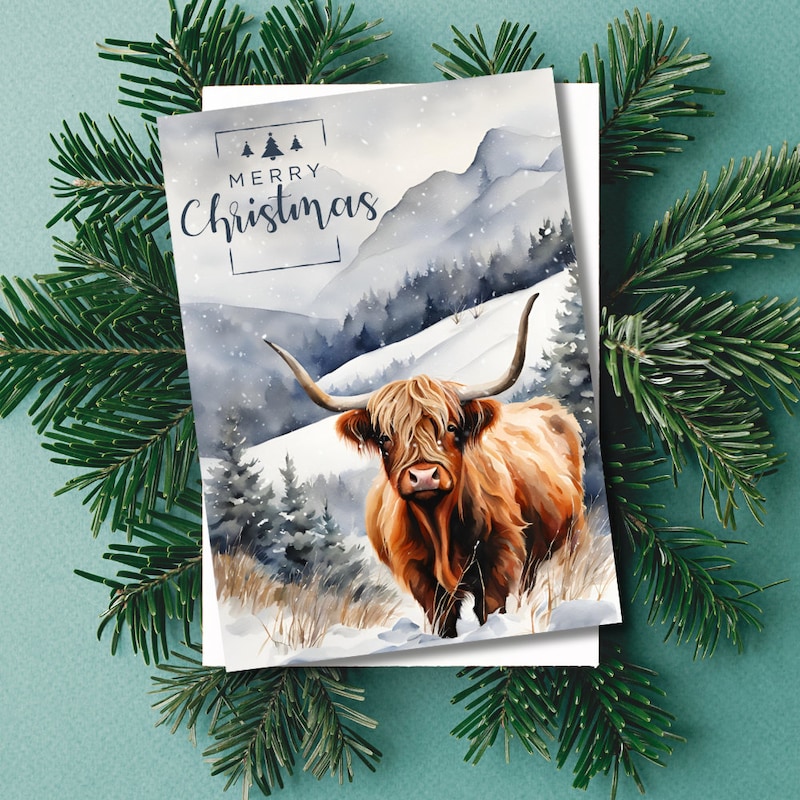 Cow Christmas Card - Etsy
