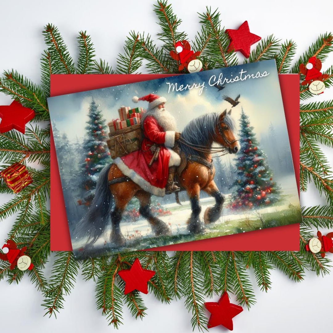 Rustic Saint Nick on Horseback, Printable Christmas Card, Digital ...