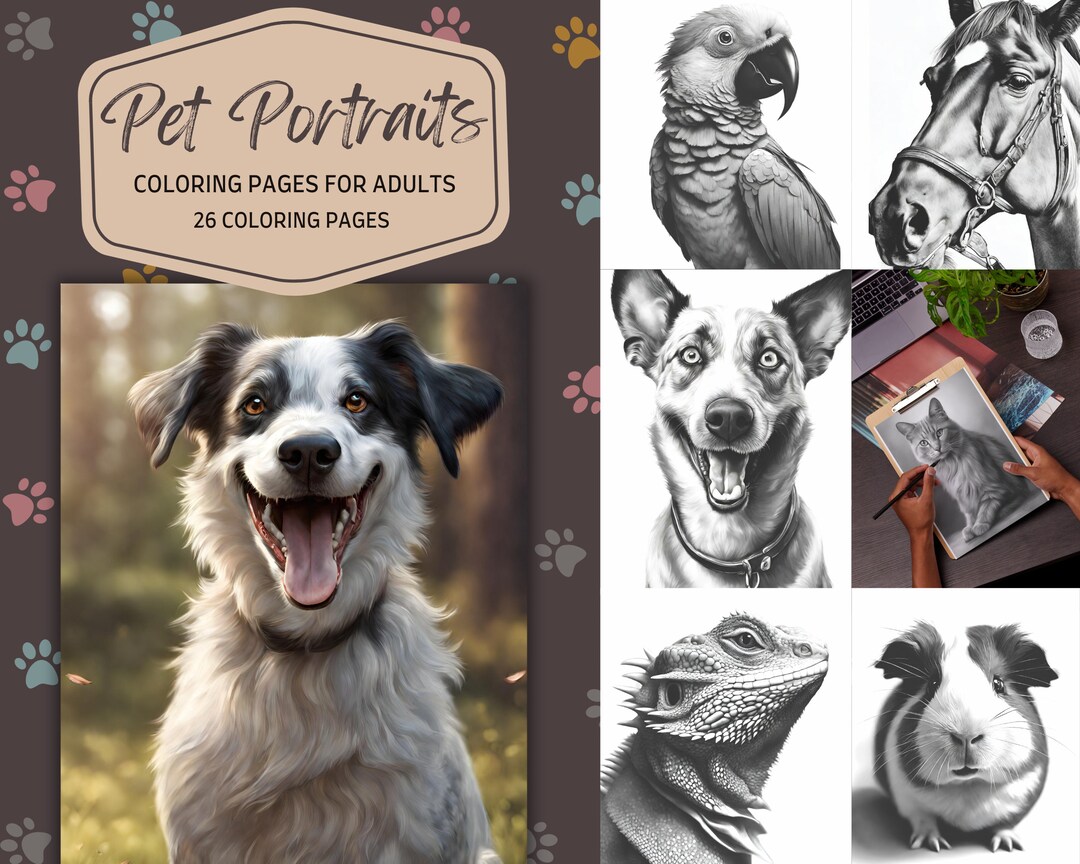 Adult Coloring Pages | Pet Portraits for Coloring | Relaxing Activity ...