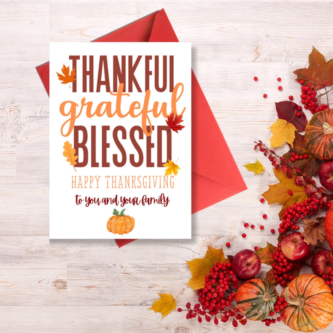 Printable Thanksgiving Card, Digital Download, Thankful, Grateful ...