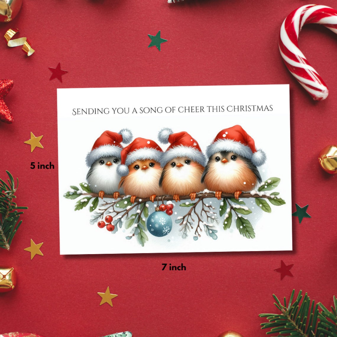 Printable Bird Christmas Card, Digital, Watercolor Style, Holiday ...