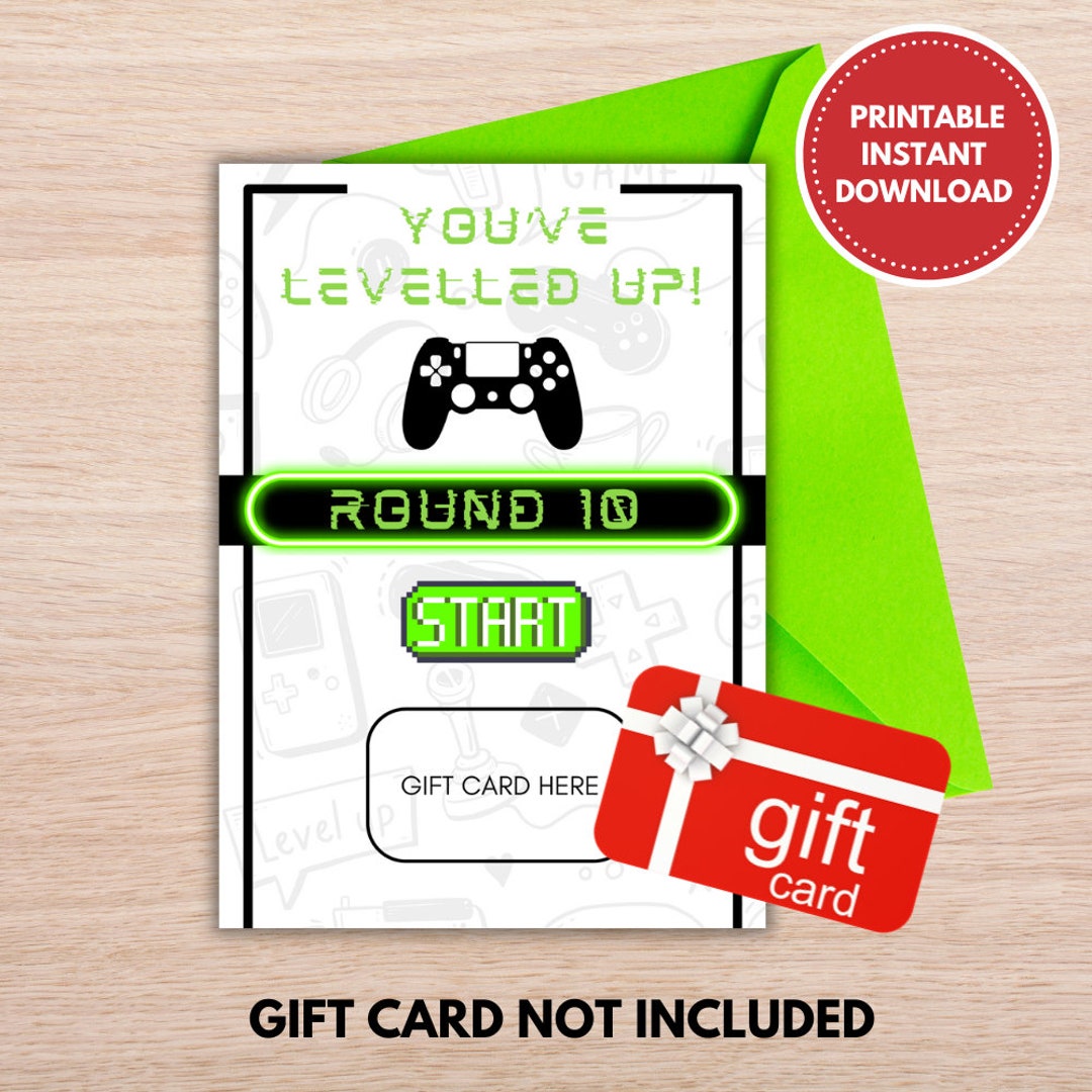 Gamer Birthday Card | 10th Birthday | Printable | Gift Card Holder ...