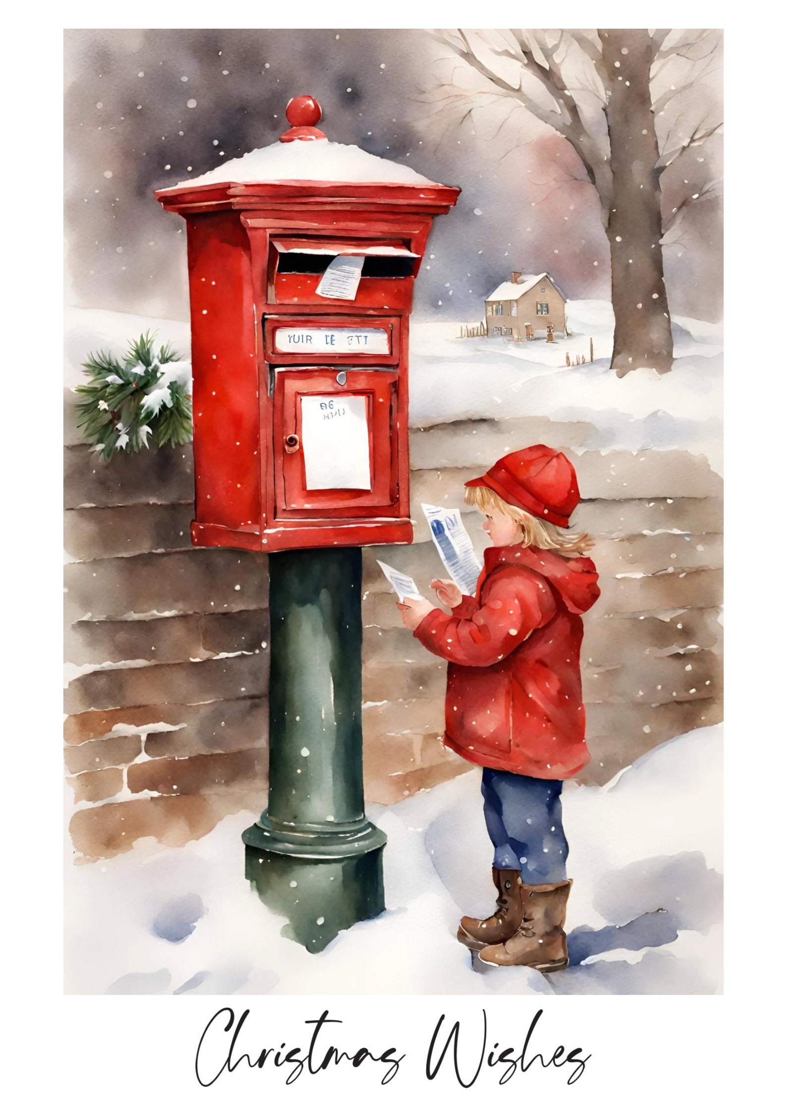 Watercolor Christmas Card | Letter to Santa, Winter Scene (printable ...