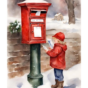 Printable Christmas Card Mailbox Watercolor Scenery - Etsy