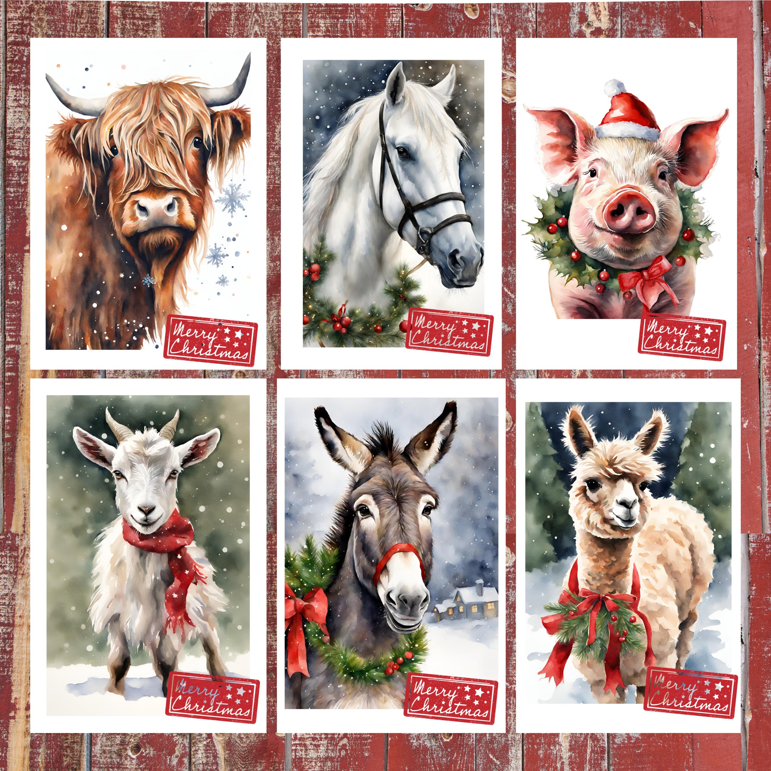 Farm Animal Christmas Card Bundle| Farm Yard| Barn Animal |instant ...