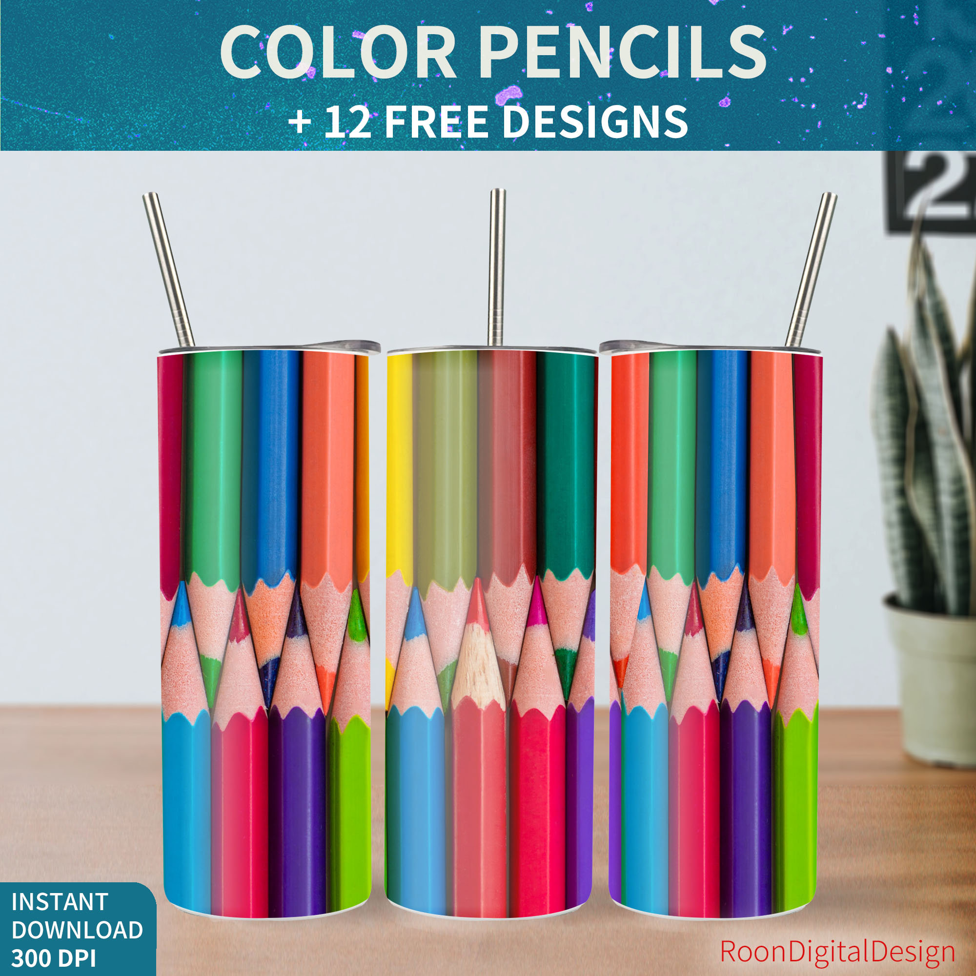 Color Pencils 20oz Skinny Tumbler Sublimation Design, Digital Download ...