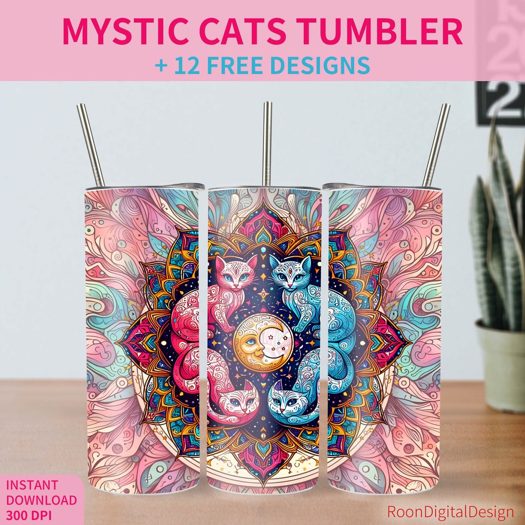Mystic Cats and Sigil Signs 20oz Skinny Tumbler Sublimation Design ...