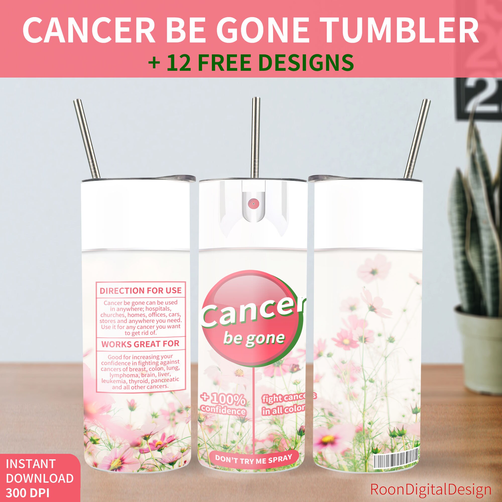 Cancer Be Gone Spray 20oz Skinny Tumbler Sublimation Design, Fighter ...