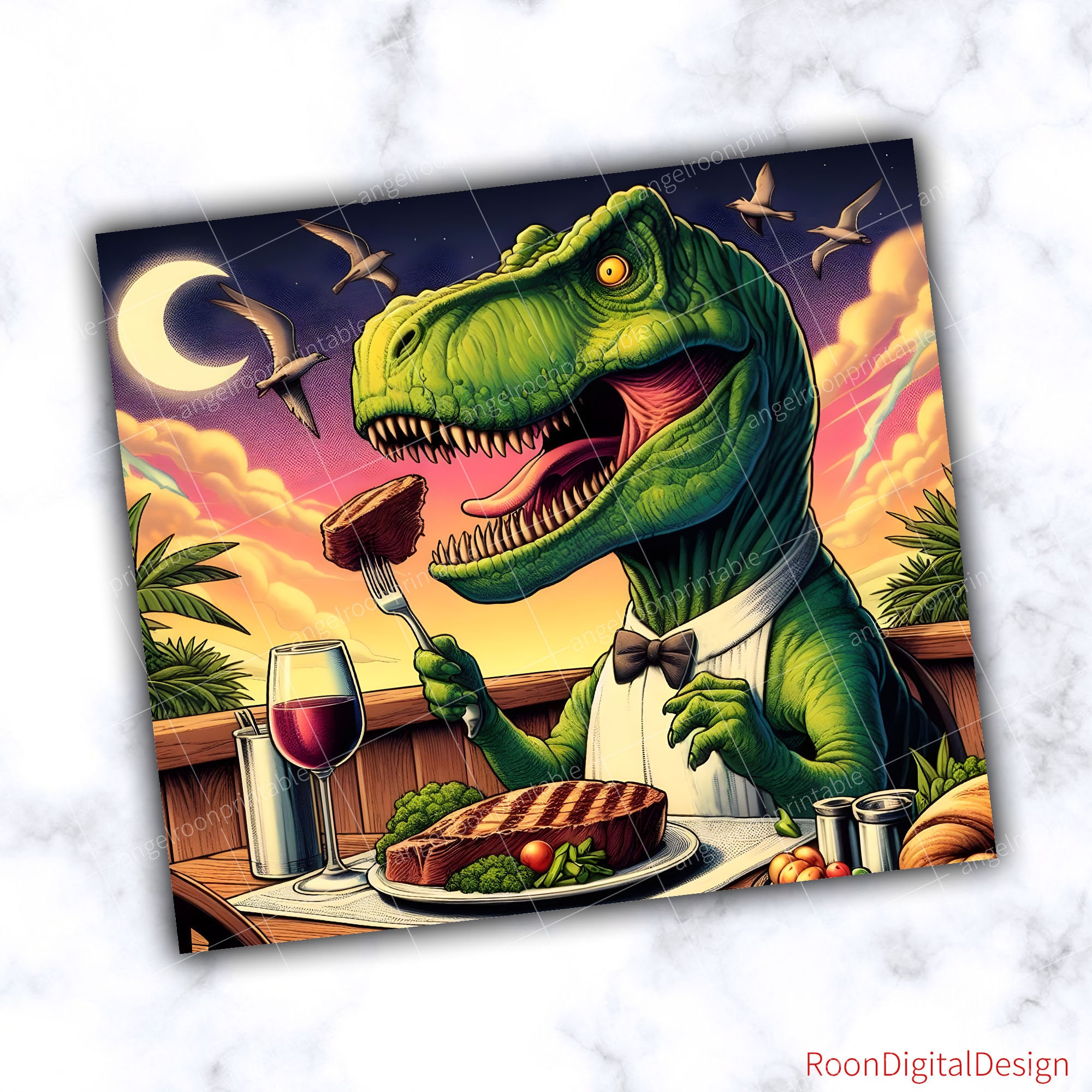 T-rex Eating Steak 20oz Skinny Tumbler Sublimation Design, Dining ...