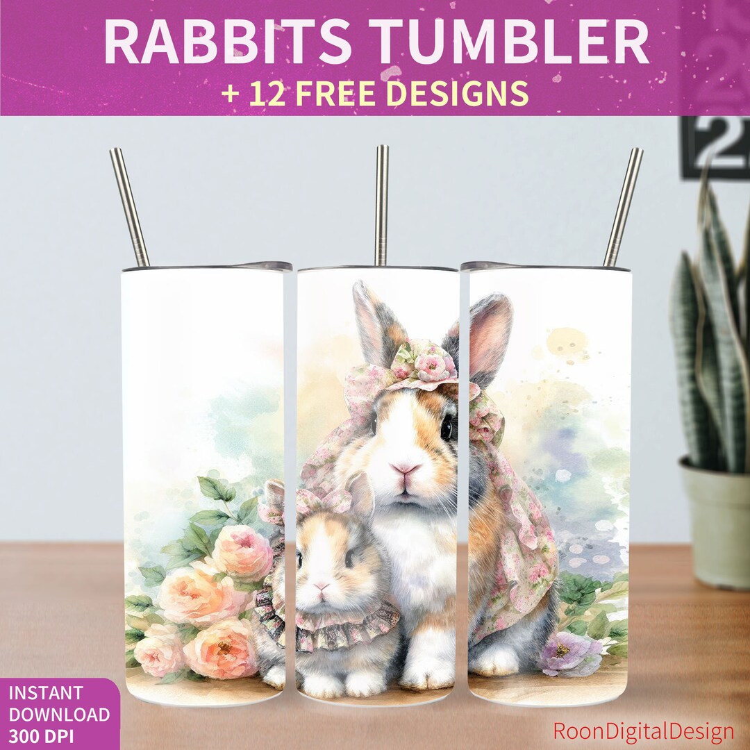 Rabbits 20oz Skinny Tumbler Sublimation Design, Bunny Digital Download ...