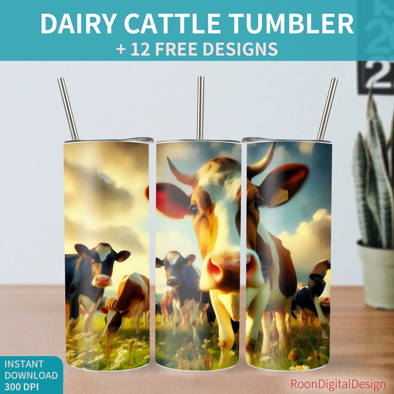 Dairy Cow and Duck in Farm 20oz Skinny Tumbler Sublimation Design ...