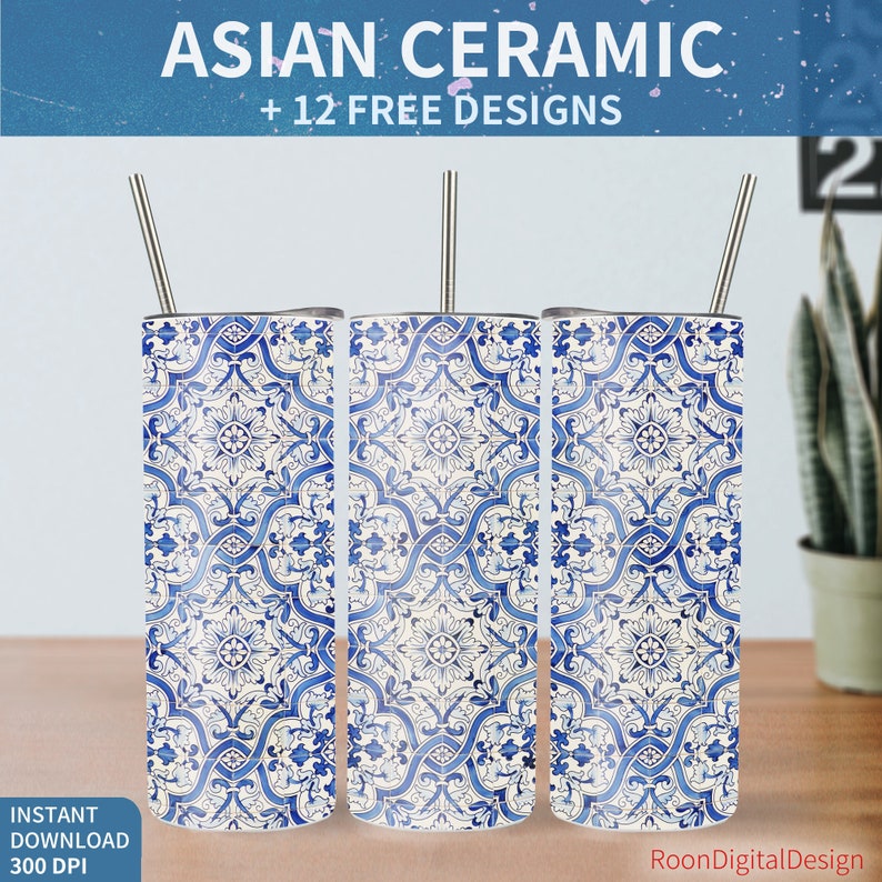 Asian 20oz Skinny Tumbler Sublimation Design, Traditional Ceramic ...