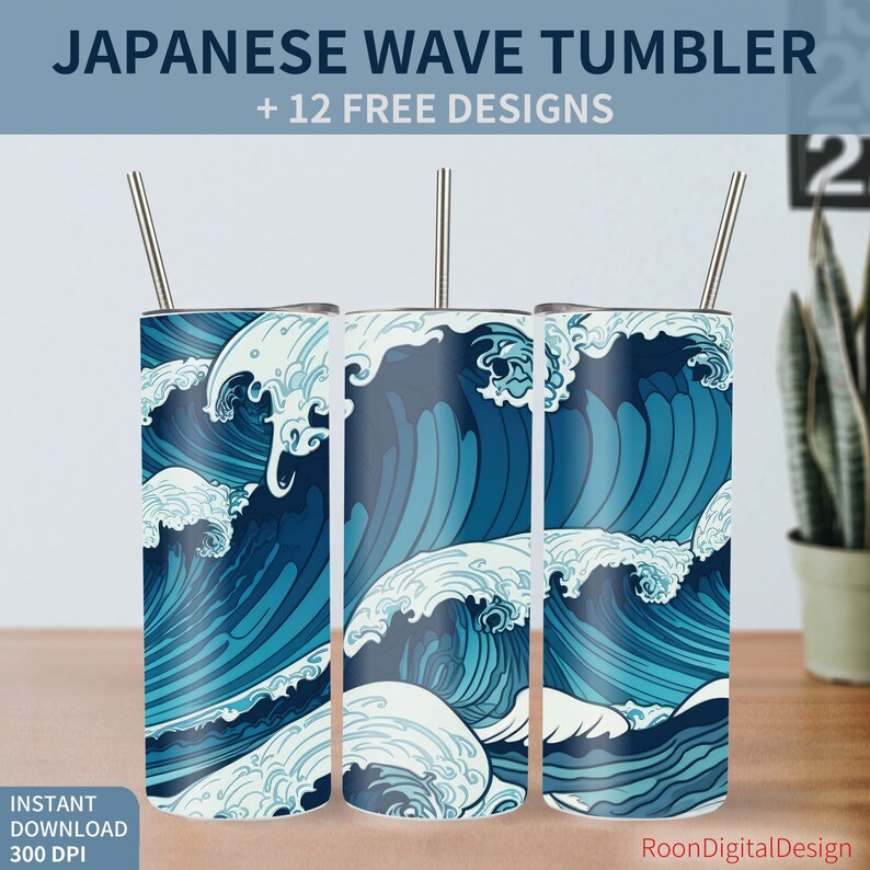 Japanese Wave Water Pattern, 20oz Skinny Tumbler Sublimation Design ...