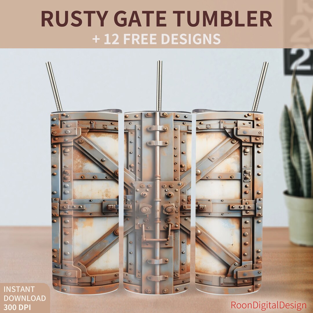 Rusty Metal Gate 20oz Skinny Tumbler Sublimation Design, Rustic Door ...