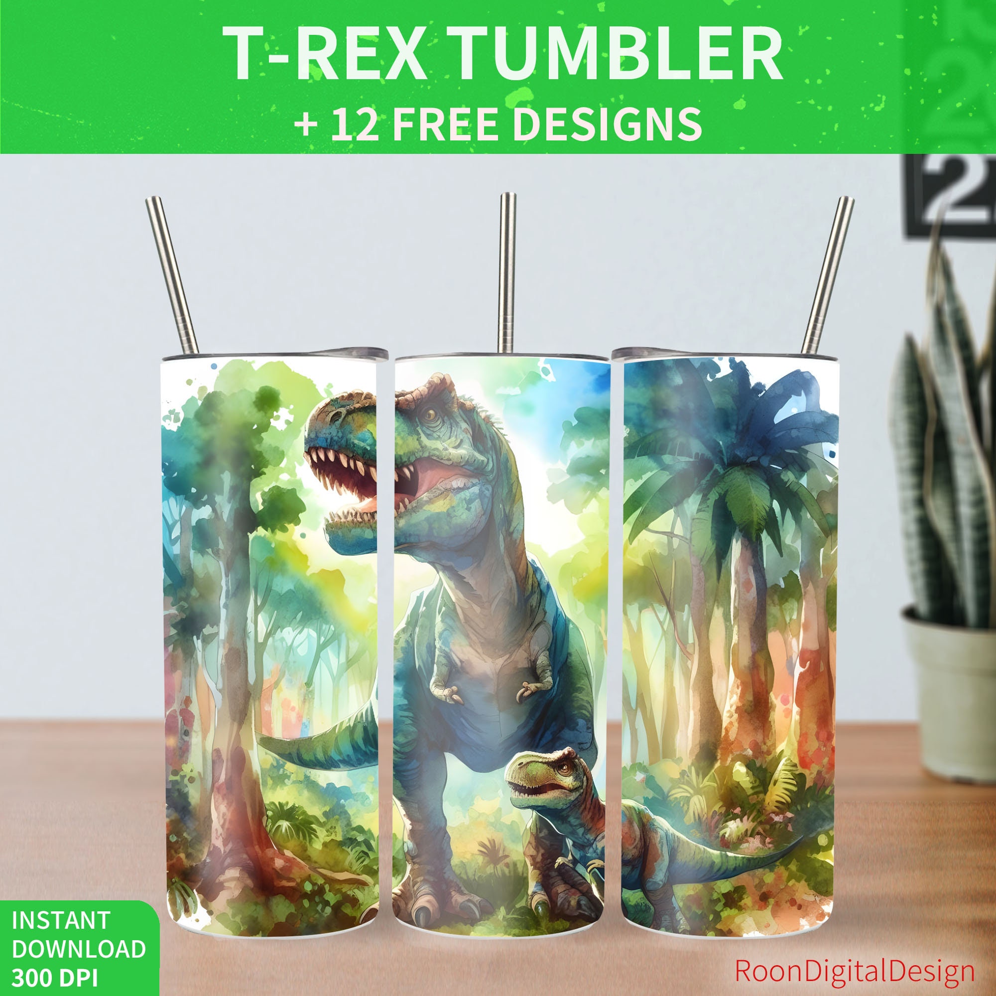Cyber T-rex 20oz Skinny Tumbler Sublimation Design, Tyrannosaurus ...