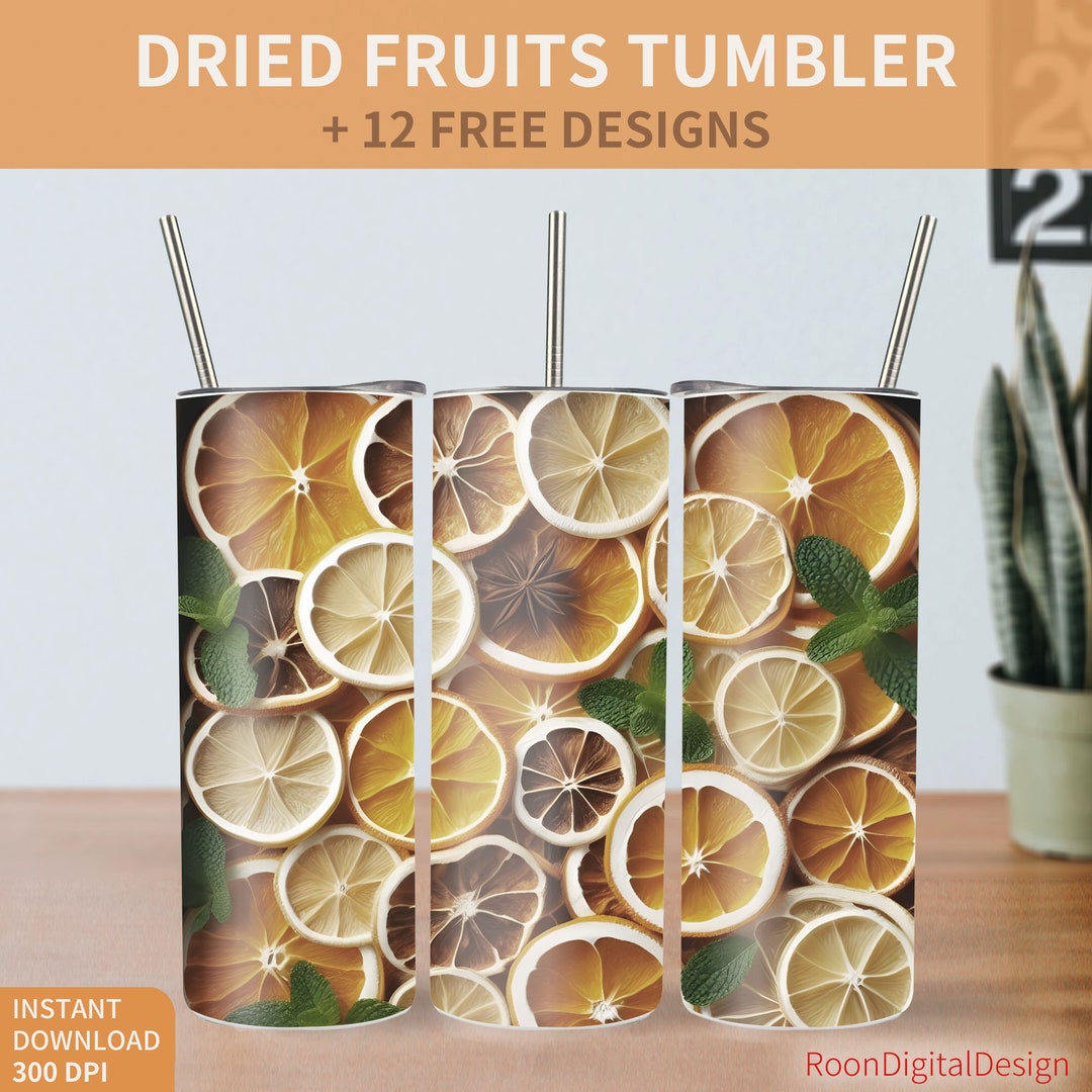 Dried Fruit 20oz Skinny Tumbler Sublimation Design, Lemon Slice Drink ...