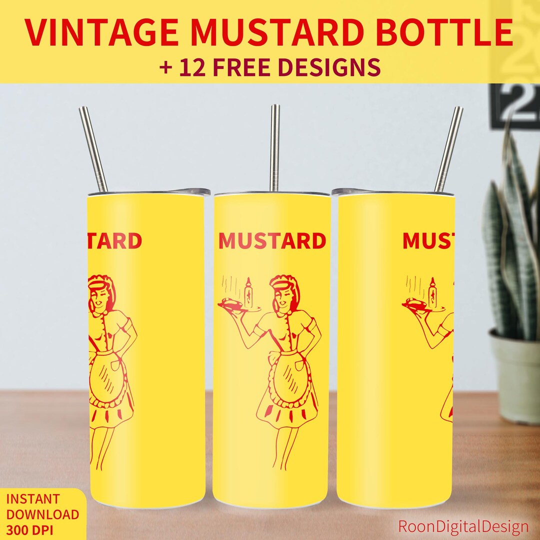 Retro Vintage Mustard Bottle 20oz Skinny Tumbler Sublimation Design ...