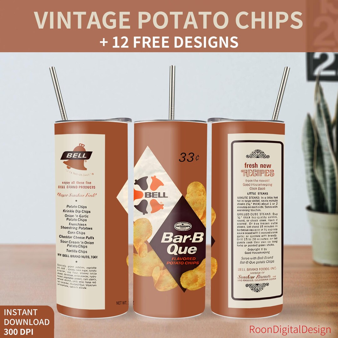 Vintage Potato Chips Package 20oz Skinny Tumbler Sublimation Design ...